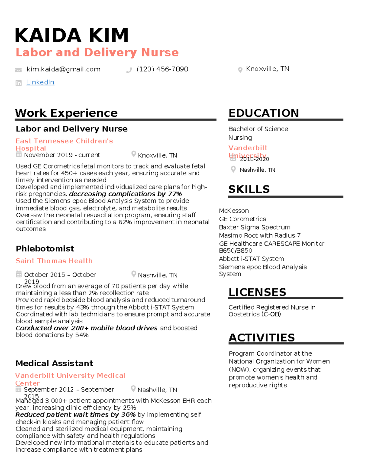 Standout ms word resume template - Labor and Delivery Nurse KAIDA KIM ...