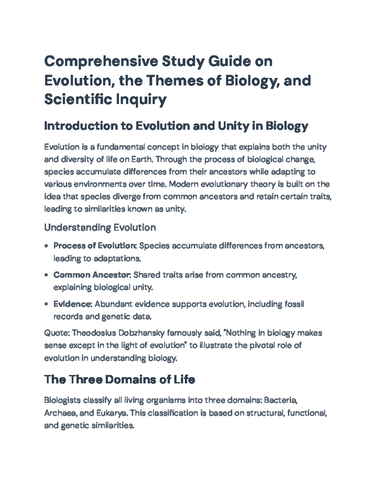 Comprehensive Study Guide on Evolution and Themes in Biology ...