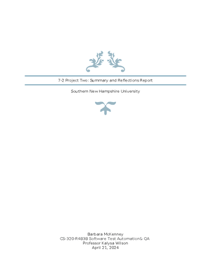 CS320 Module 7 Project 2 - Matthew Dziewiecki 7/12/ CS Project Two ...