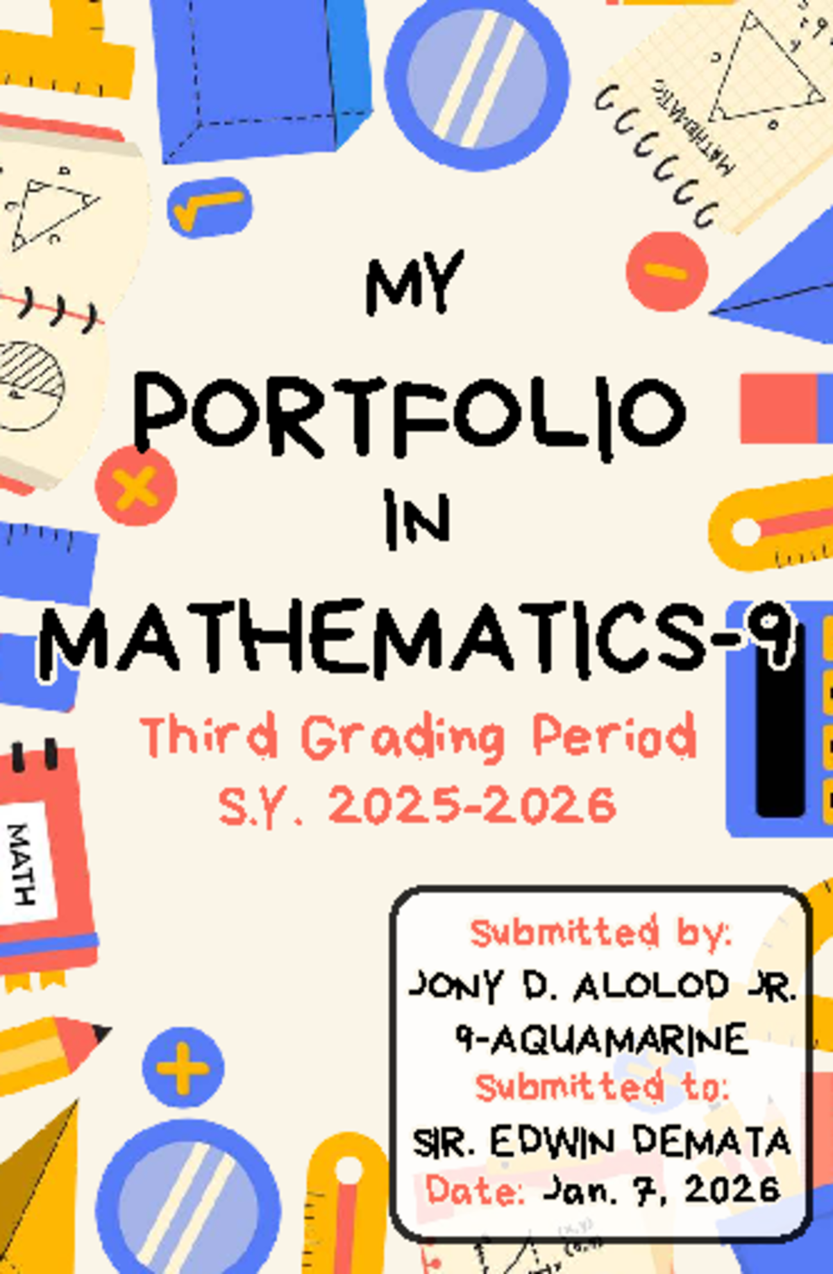 Mathematics-9 Portfolio Reflections: Grading Period Insights - Studocu