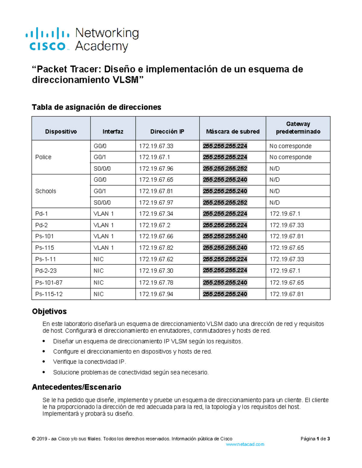 Actividad 10: Diseño e Implementación de VLSM en Packet Tracer - Studocu