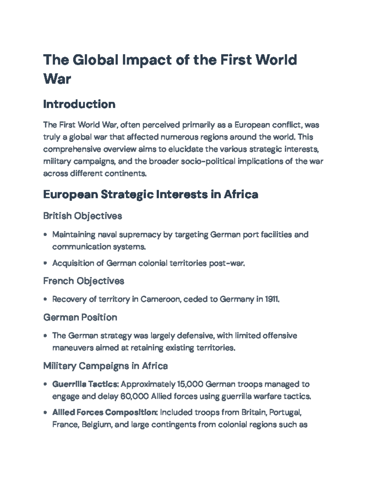 The Global Impact of WWI: Strategic, Military, and Societal Overview ...