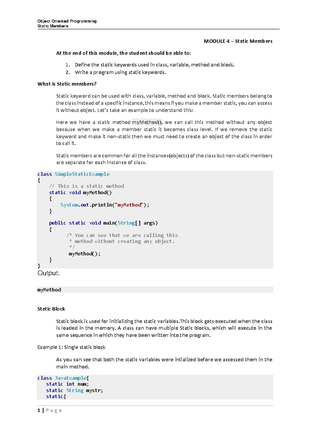 Module 4: Understanding Static Members in OOP - Studocu