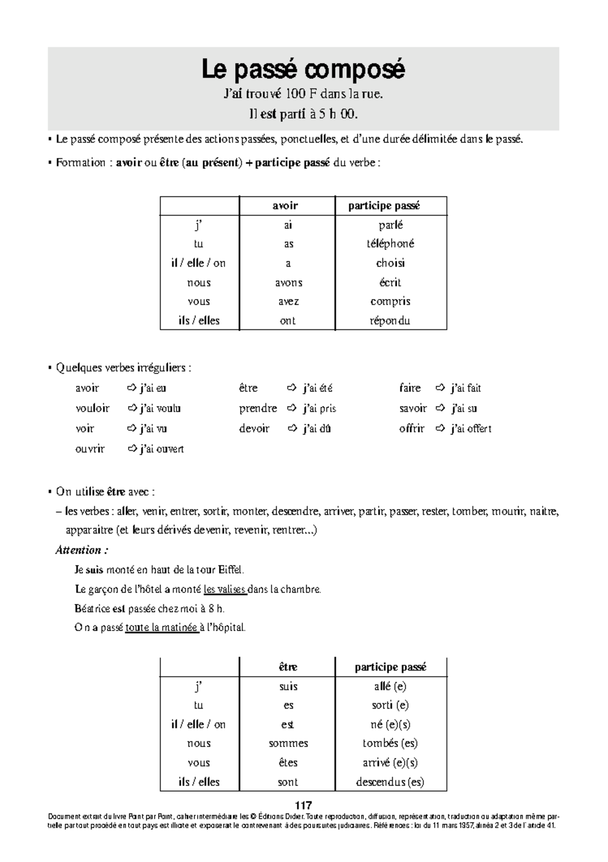Le passé composé : Formation, verbes irréguliers et exercices - Studocu