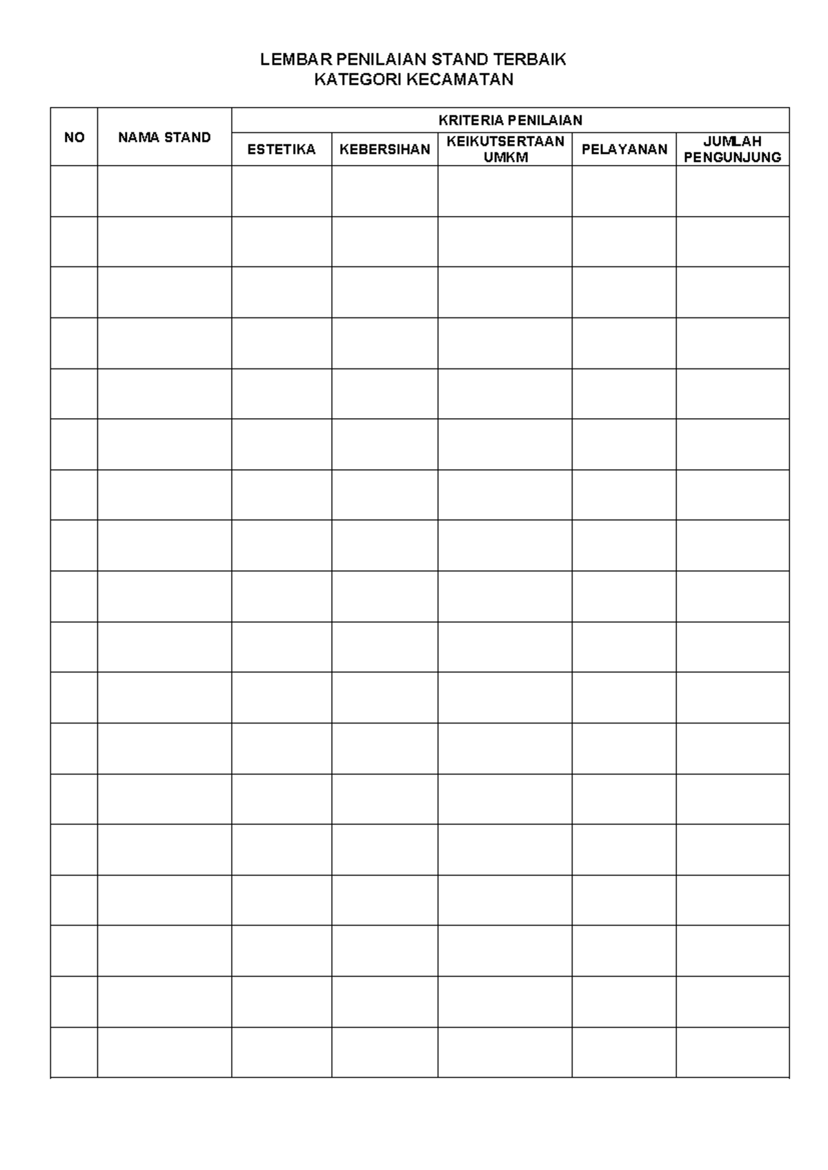 Lembar Penilaian Stand Terbaik - LEMBAR PENILAIAN STAND TERBAIK ...