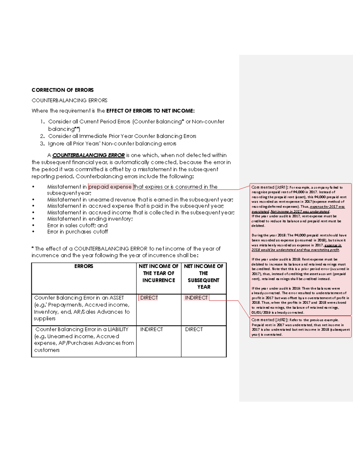 Correction Of Errors Summary Of Notes Correction Of Errors Counterbalancing Errors Where The