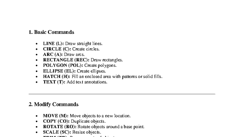 Autocad Basic Commands Overview: Essential Functions and Tools - Studocu