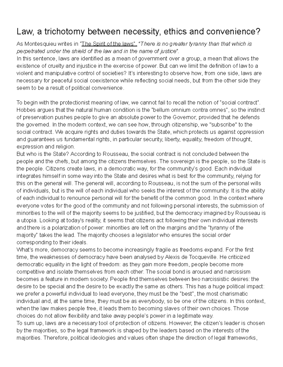 Law and Ethics: A Trichotomy of Necessity and Convenience - Studocu