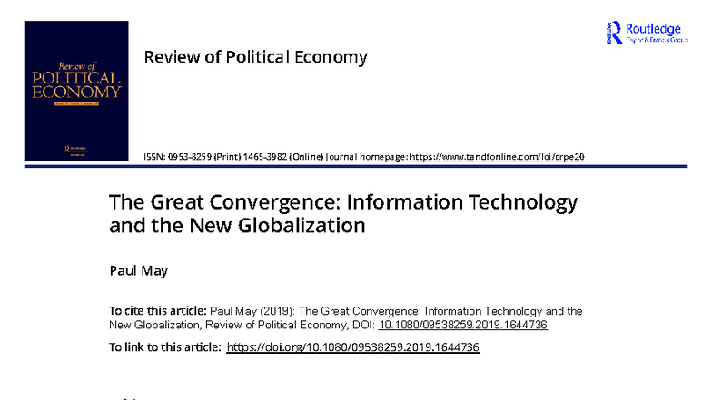 The Great Convergence: IT & New Globalization Review (2019) - Studocu