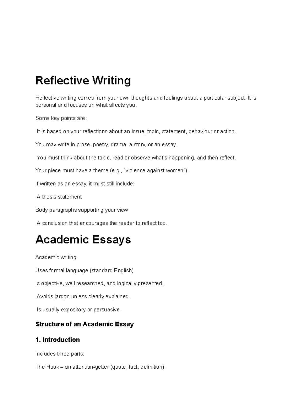 Reflective Writing Guide: Key Points & Essay Structure - Studocu