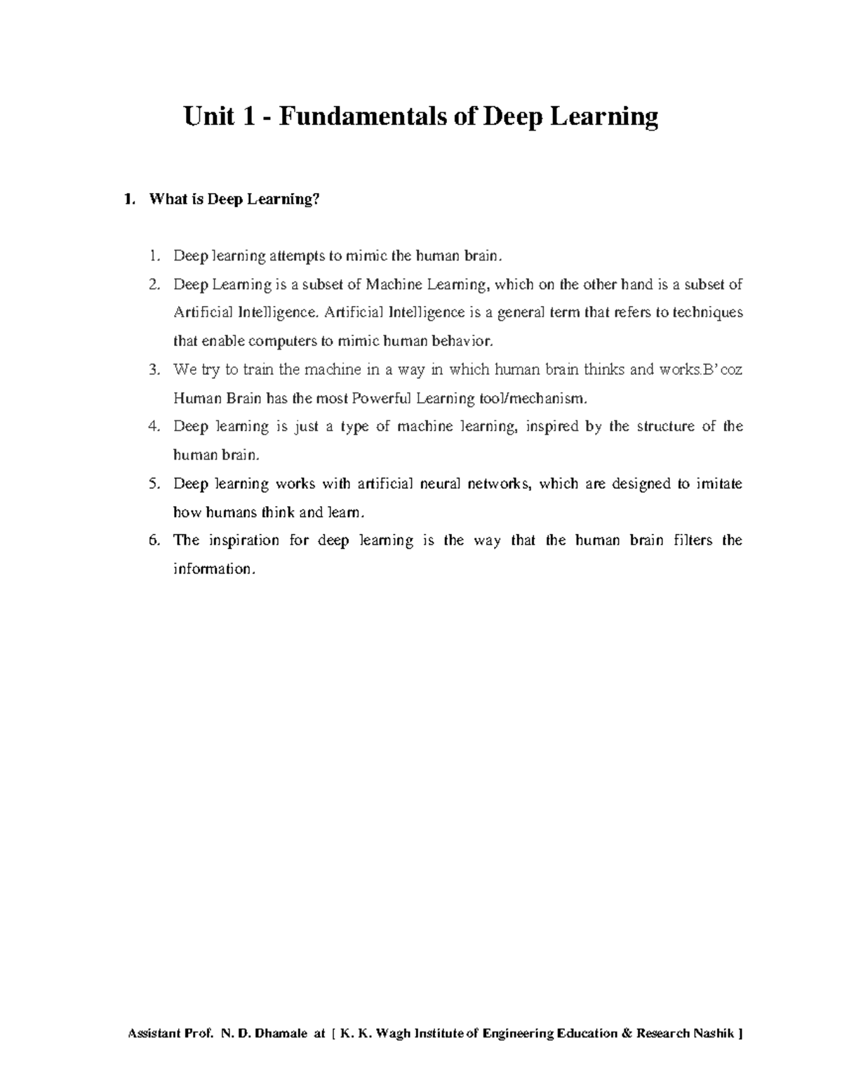 Unit 1 Notes: Fundamentals of Deep Learning (DL101) - Studocu