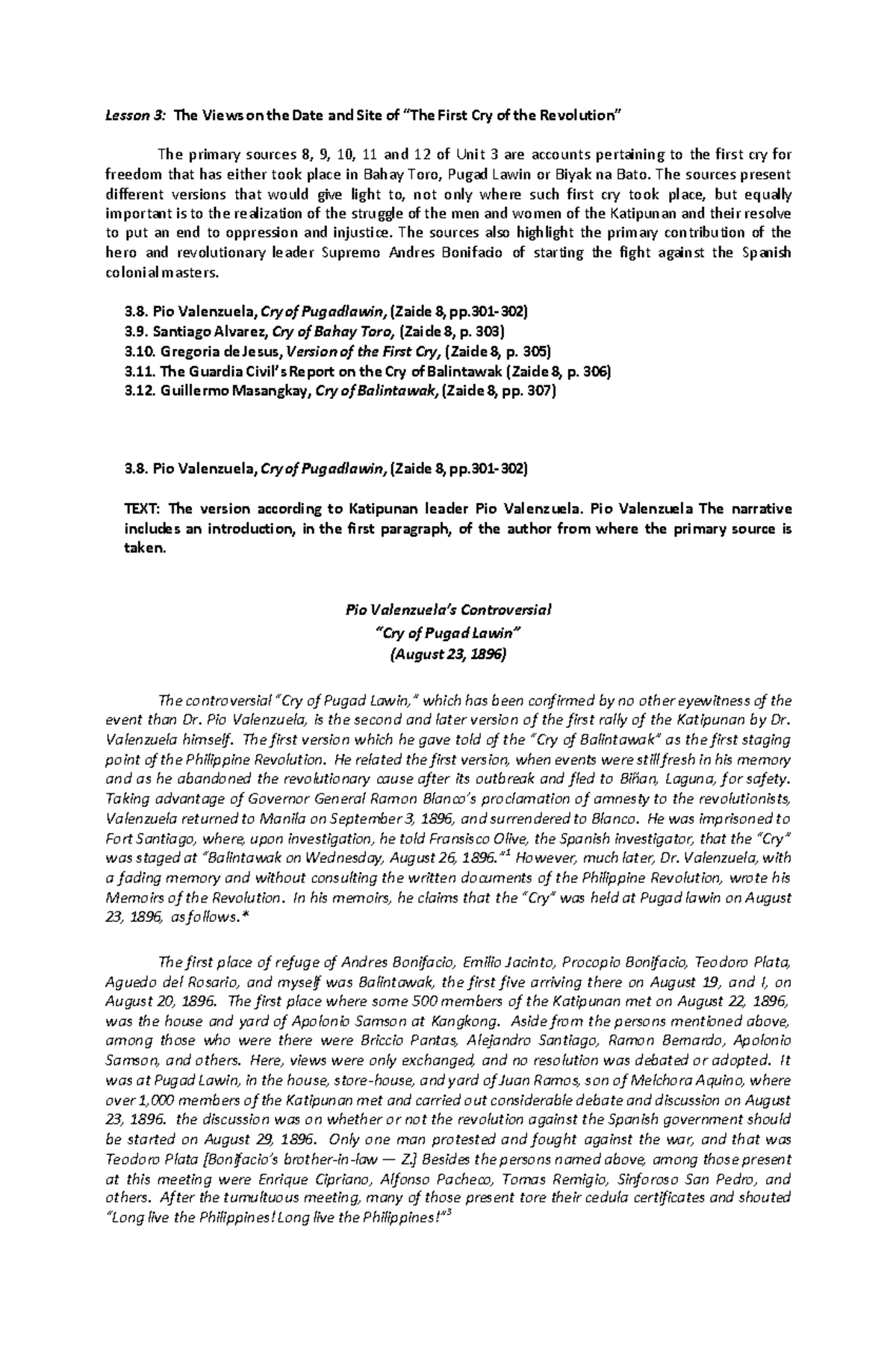 The first cry of revolution - Lesson 3: The Views on the Date and Site ...