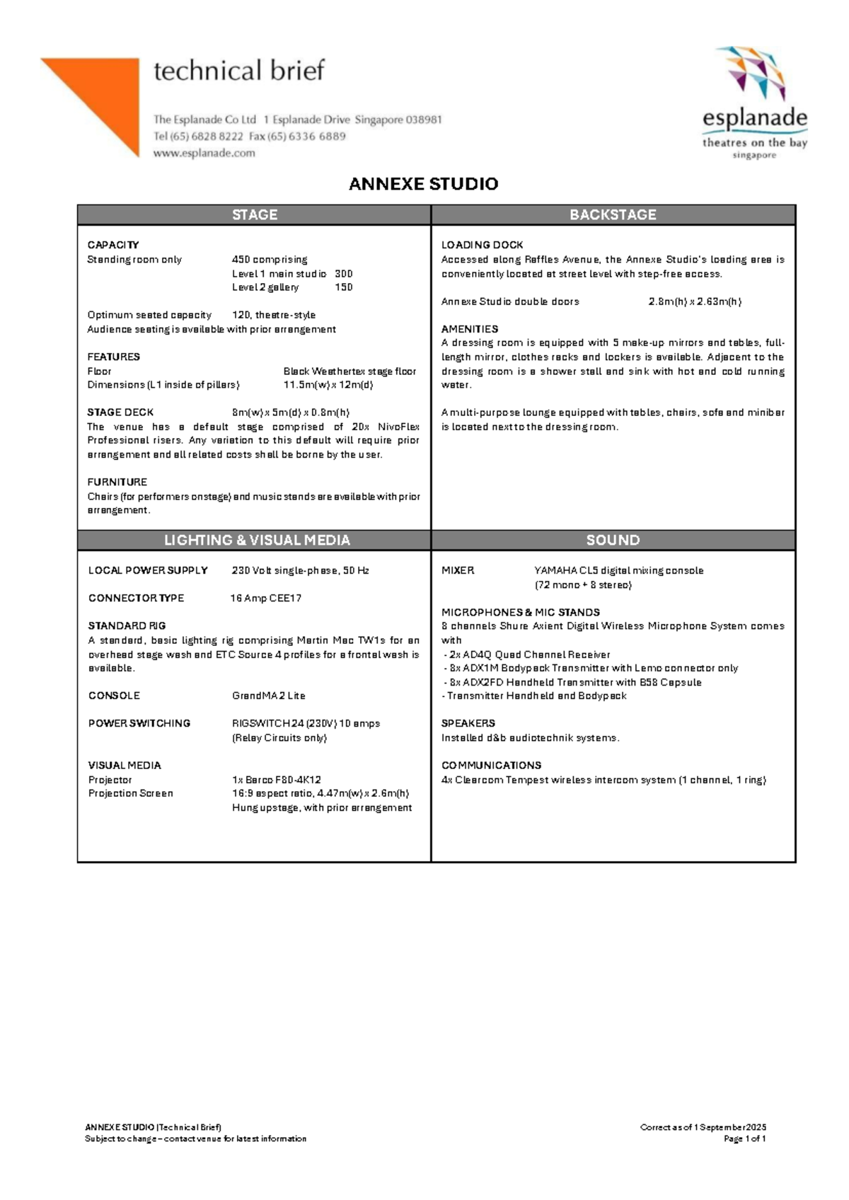 Annexe Studio Technical Brief (Venue Specs & Capacity) - Studocu