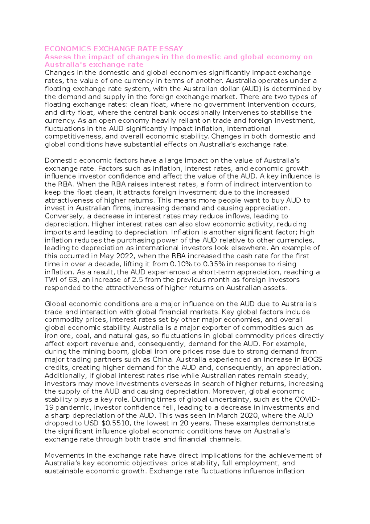 Economics exchanage rate essays - ECONOMICS EXCHANGE RATE ESSAY Assess ...
