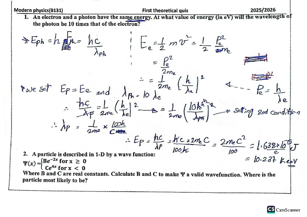 Modern Physics (B131) Theoretical Quiz 1 Model Answers - Studocu