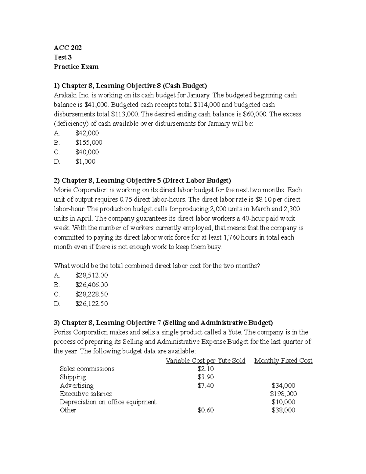 ACC 202 Practice Exam 3: Key Topics and Questions Overview - Studocu