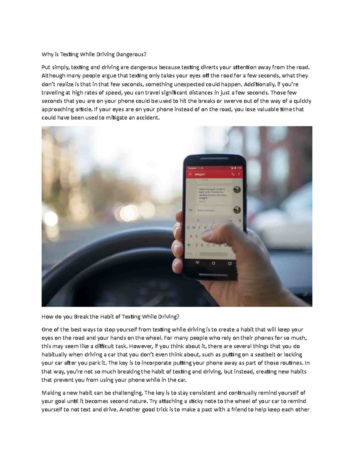 Texting and Driving - An Essay on Its Dangers and Prevention - Studocu