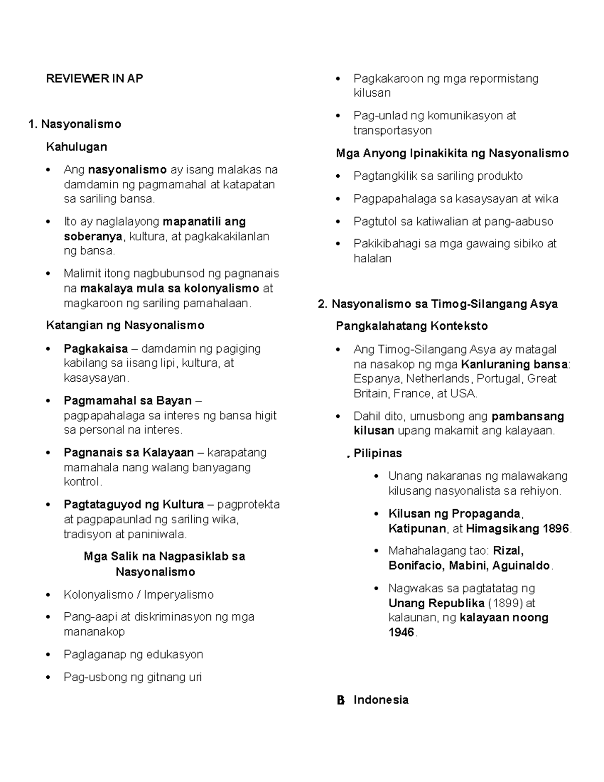 REVIEWER IN AP 1: Nasyonalismo at mga Hamon sa Asya - Studocu