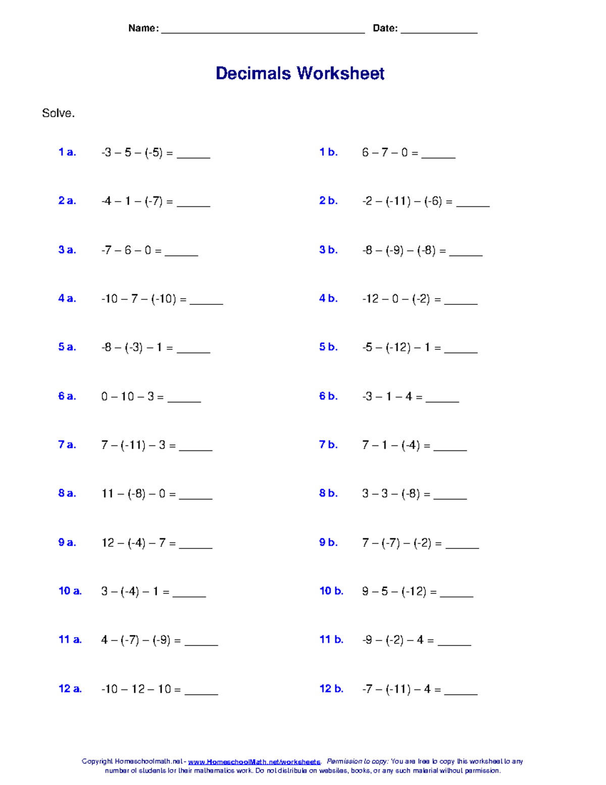 Decimals Worksheet - Practice Problems for Math Class - Studocu