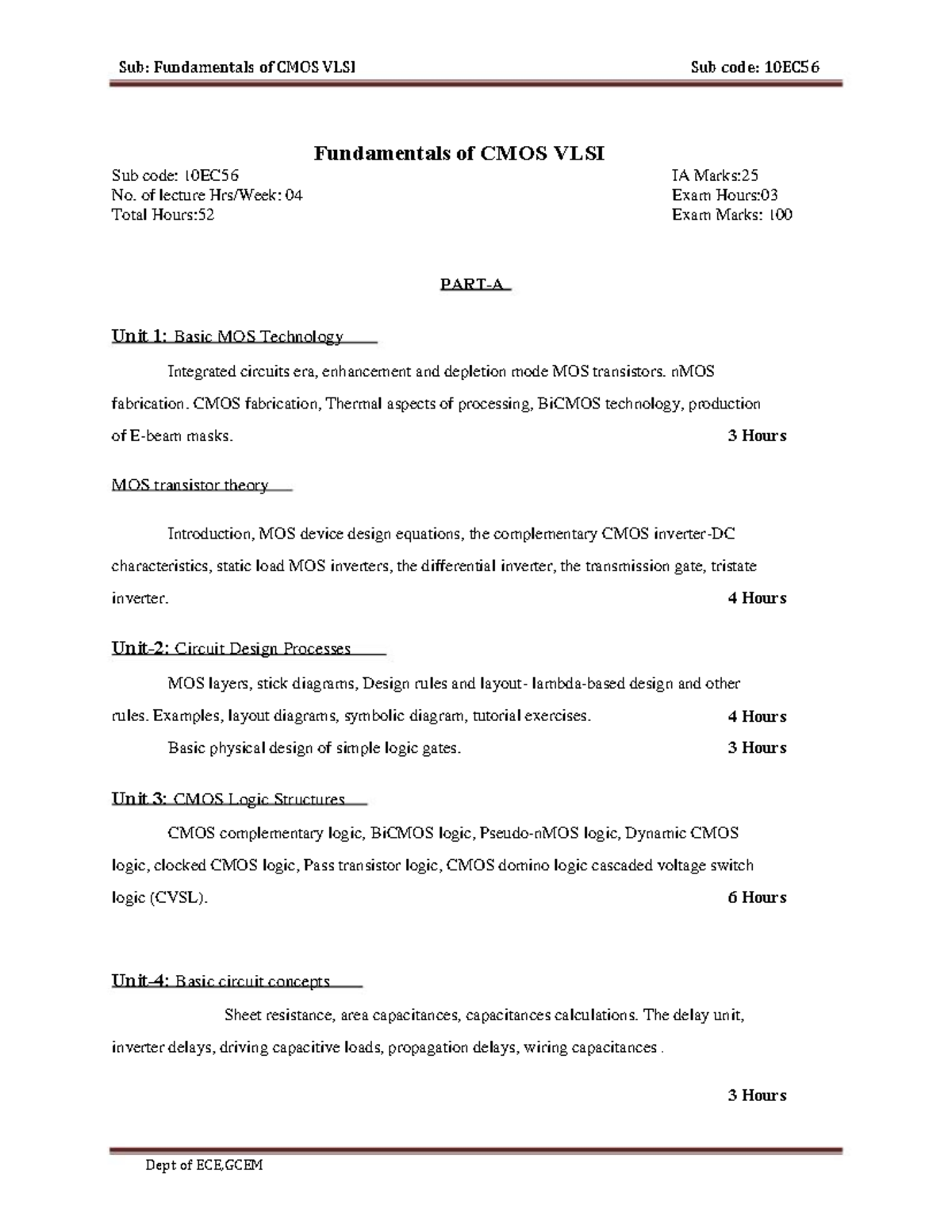 Fundamentals of CMOS VLSI - 10EC56 Lecture Notes - Studocu