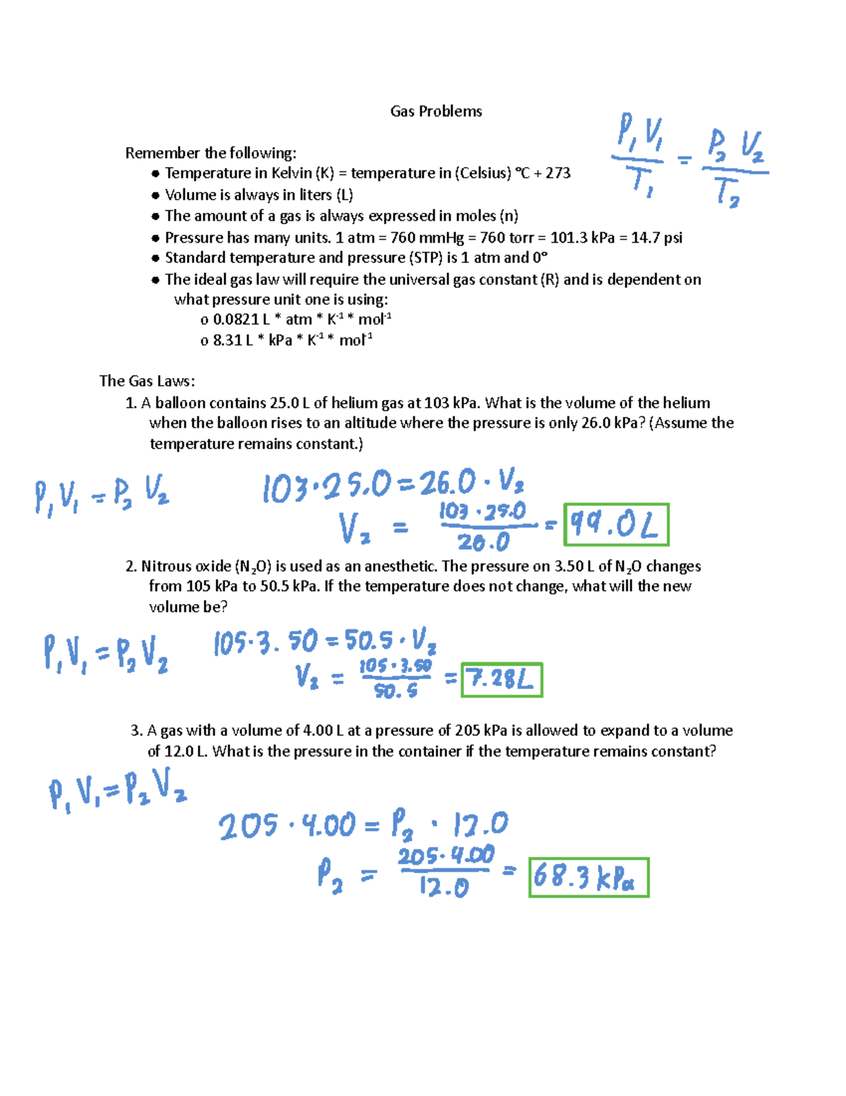 Gas Problems HW - Ideal Gas Laws and Calculations - Studocu