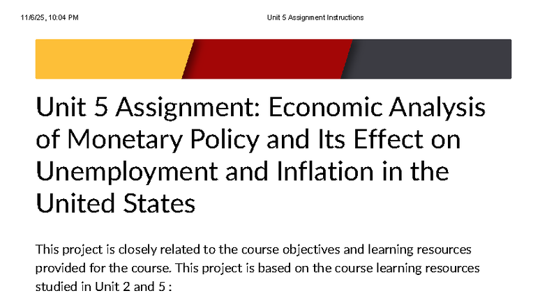 Unit 5 Assignment: Economic Analysis of Monetary Policy & Its Impact ...