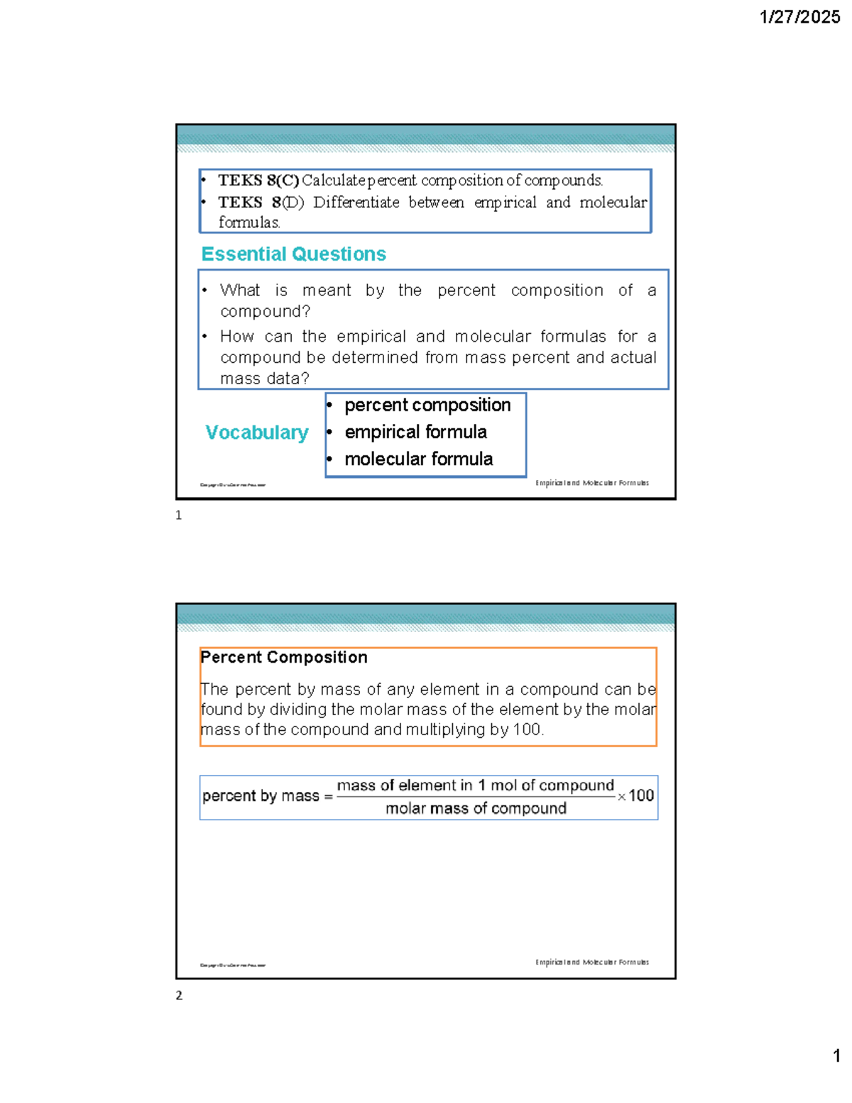 Chapter 9 Part 2: Percent Composition & Empirical vs Molecular Formulas ...