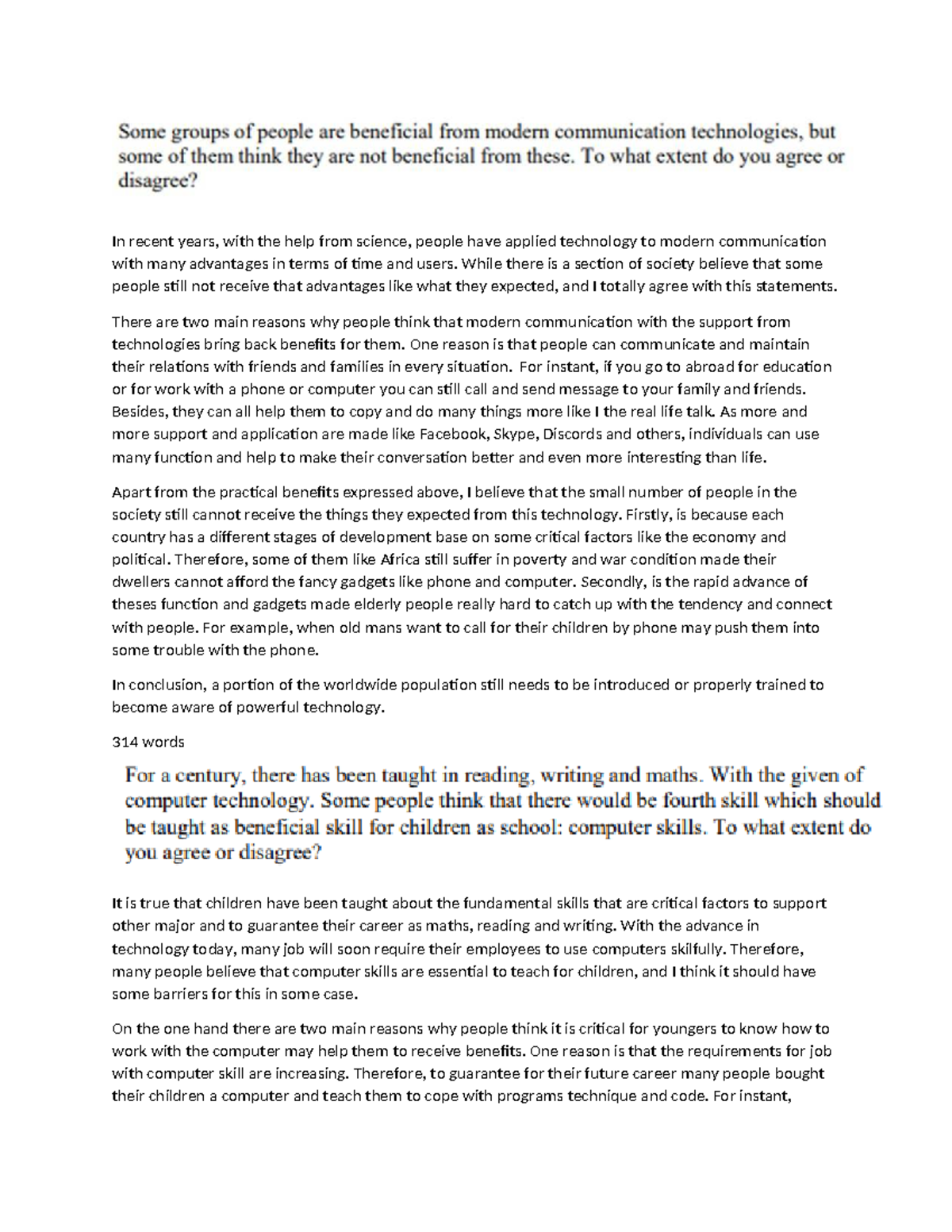 IELTS Writing Task: Modern Communication & Technology Benefits - Studocu