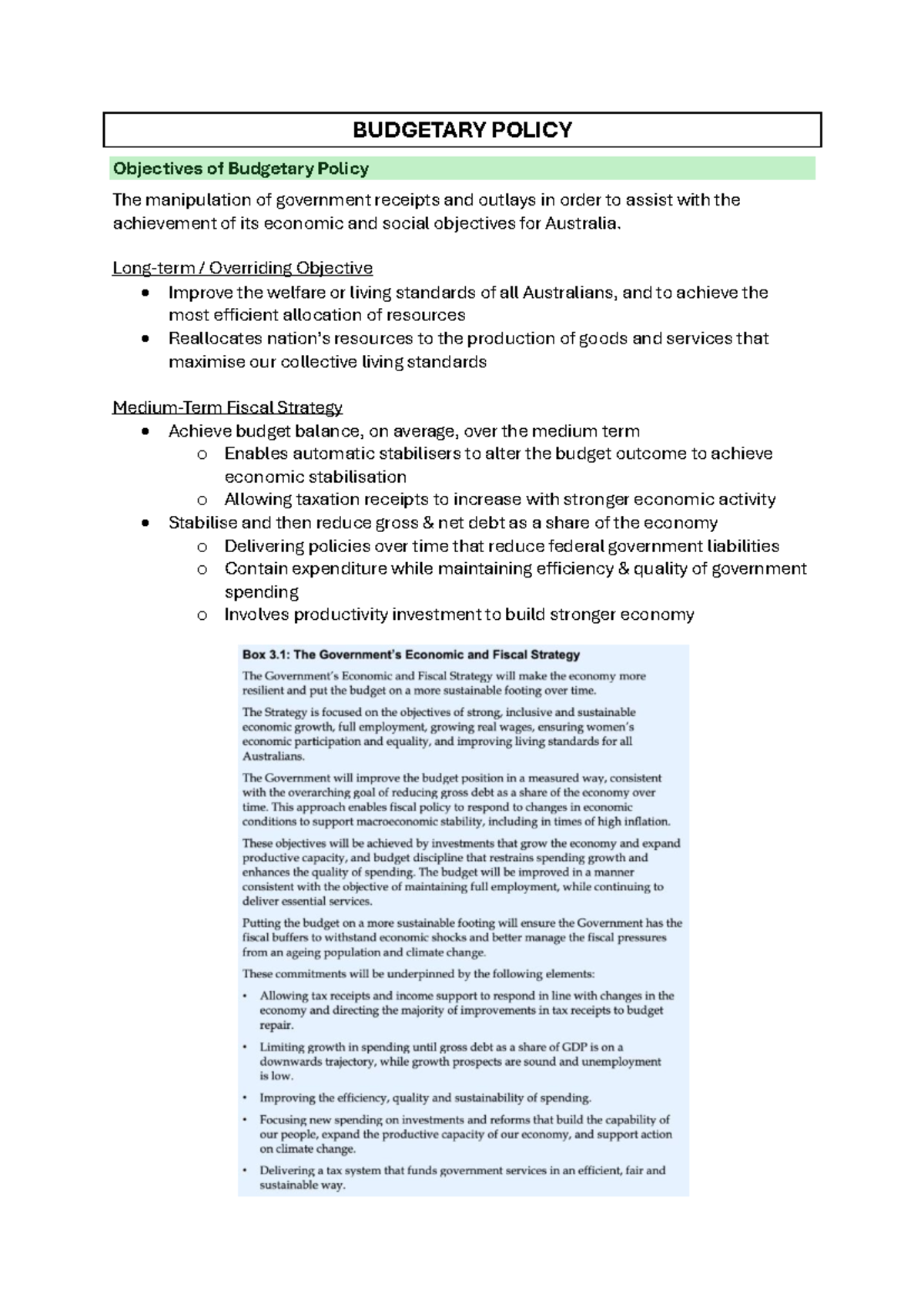 U4AOS1 Budgetary Policy: Objectives, Strategies, and Impacts - Studocu