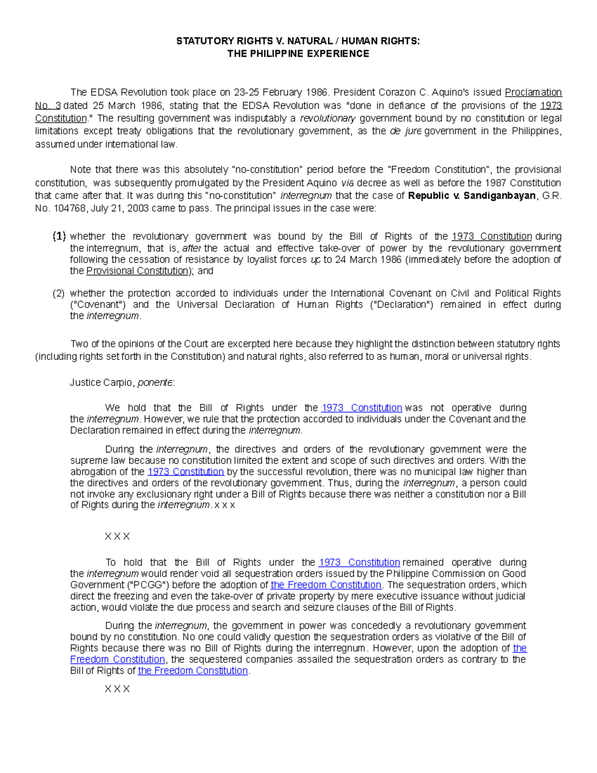 Human Rights vs. Statutory Rights: Insights from Philippine Law - Studocu