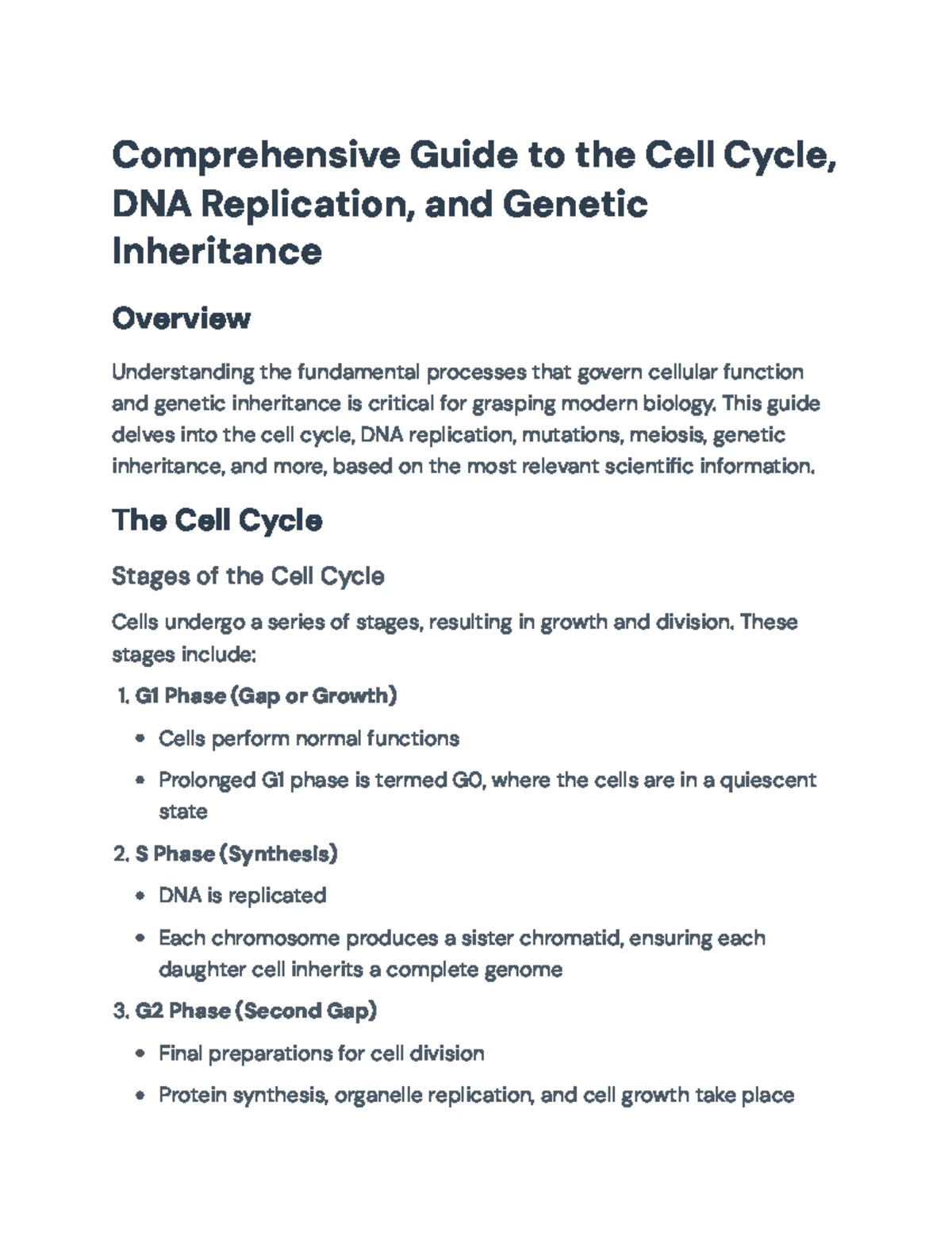 BIO101 Final Exam Notes: Cell Cycle, Mitosis, Genetics & Mutations ...