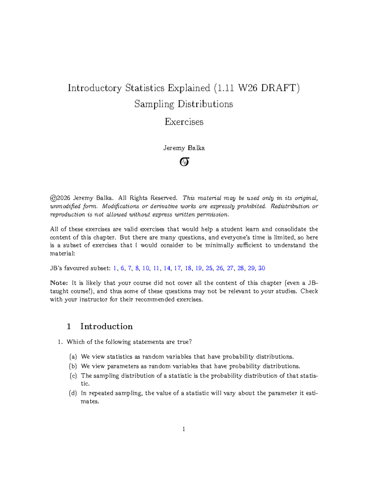 Sampling Distributions Exercises (1.11 W26 DRAFT) - Studocu