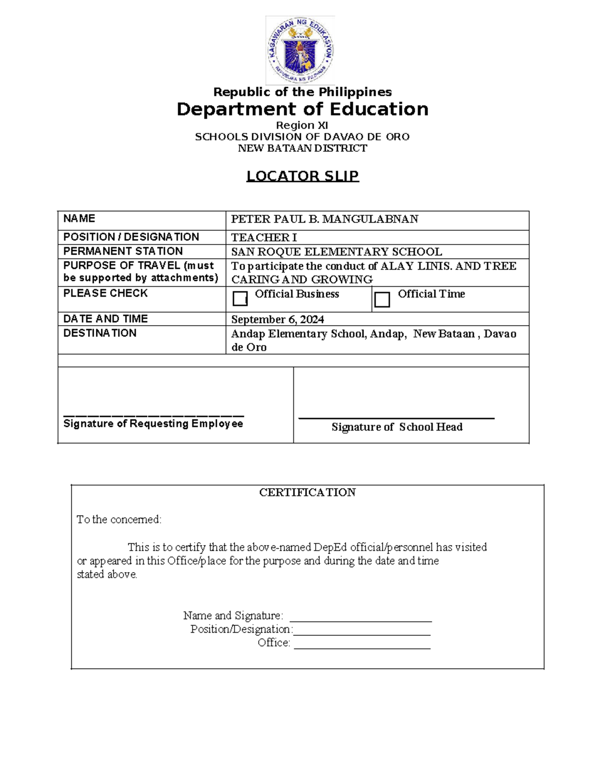 Locator SLIP 2022 New Format Teachers - Republic of the Philippines ...