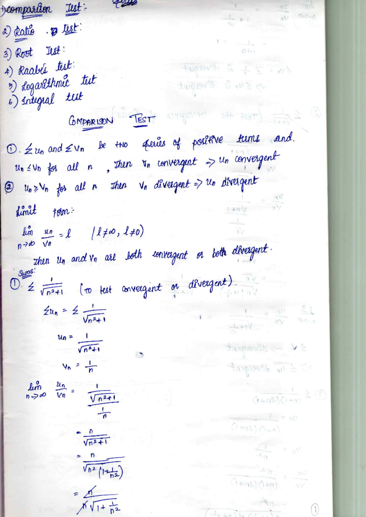 Unit 5 - Comparison and Convergence Tests for Series - Studocu