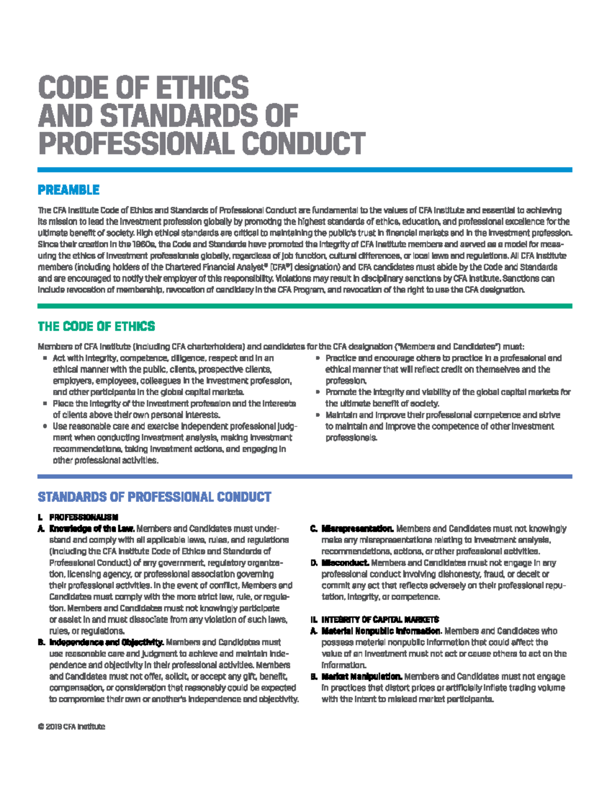 CFA 7 Standard: Code of Ethics & Professional Conduct Overview - Studocu