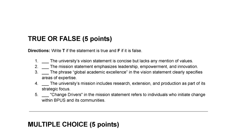 CA1 - True/False & Multiple Choice Review Notes - Studocu