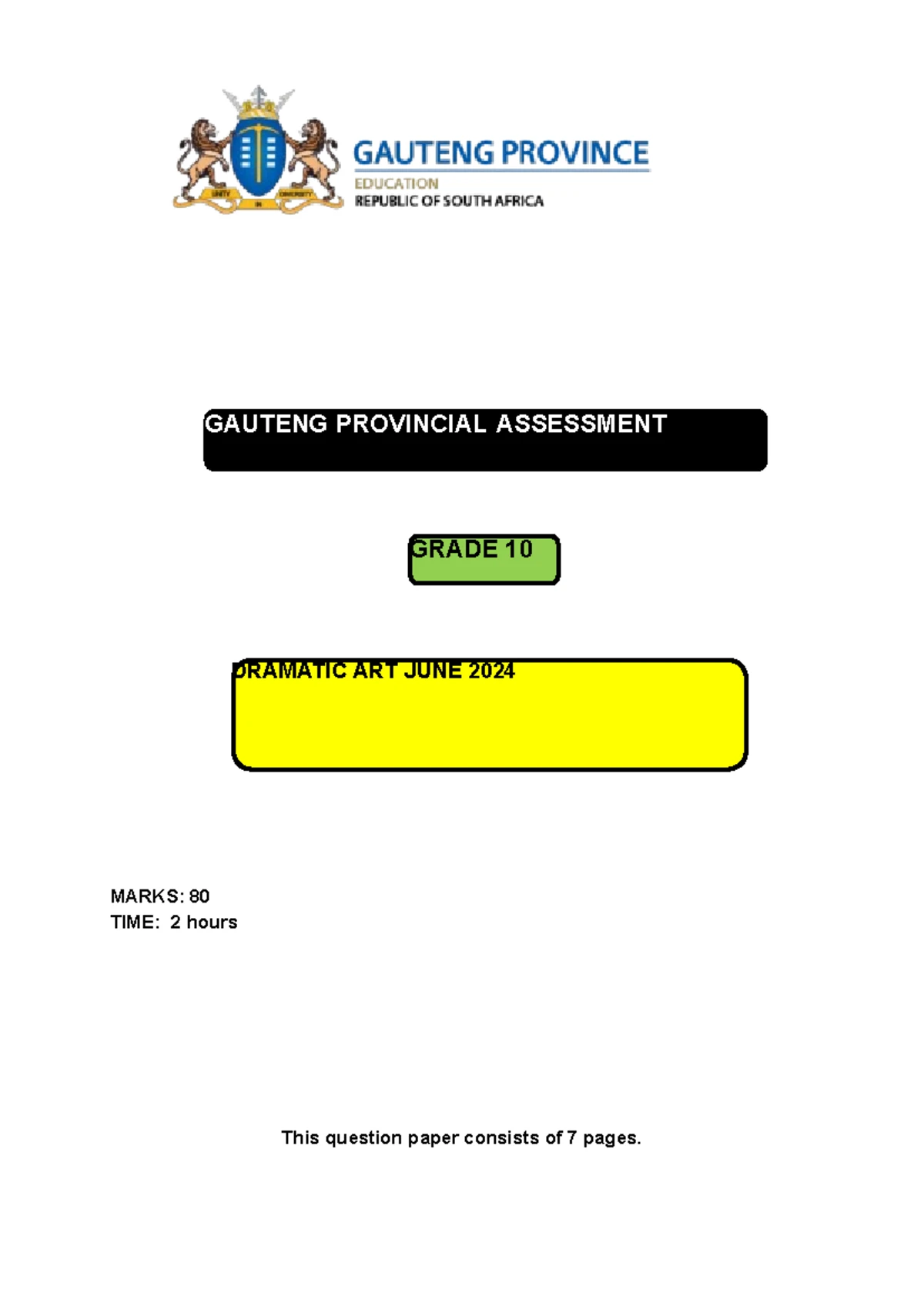 June 2024 Visual Arts Practice Exam - Grade 10 (80 Marks) - Studocu