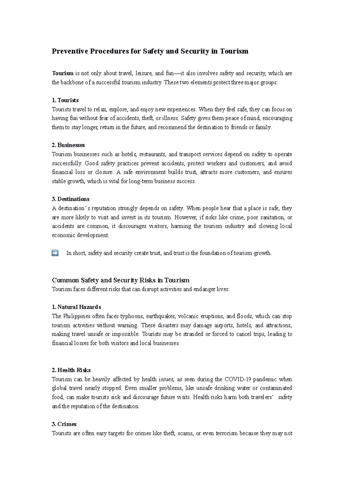 Grp.4 - Preventive Procedures for Safety & Security in Tourism - Studocu