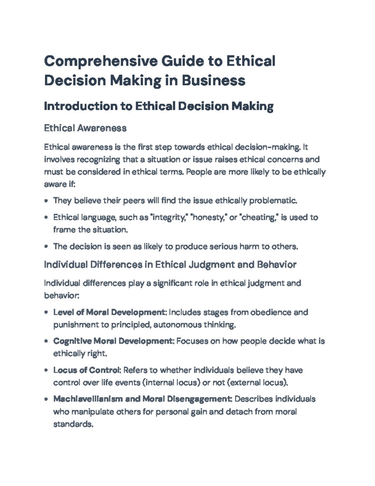 Comprehensive Business Ethics Decision-Making Guide (BUS 101) - Studocu