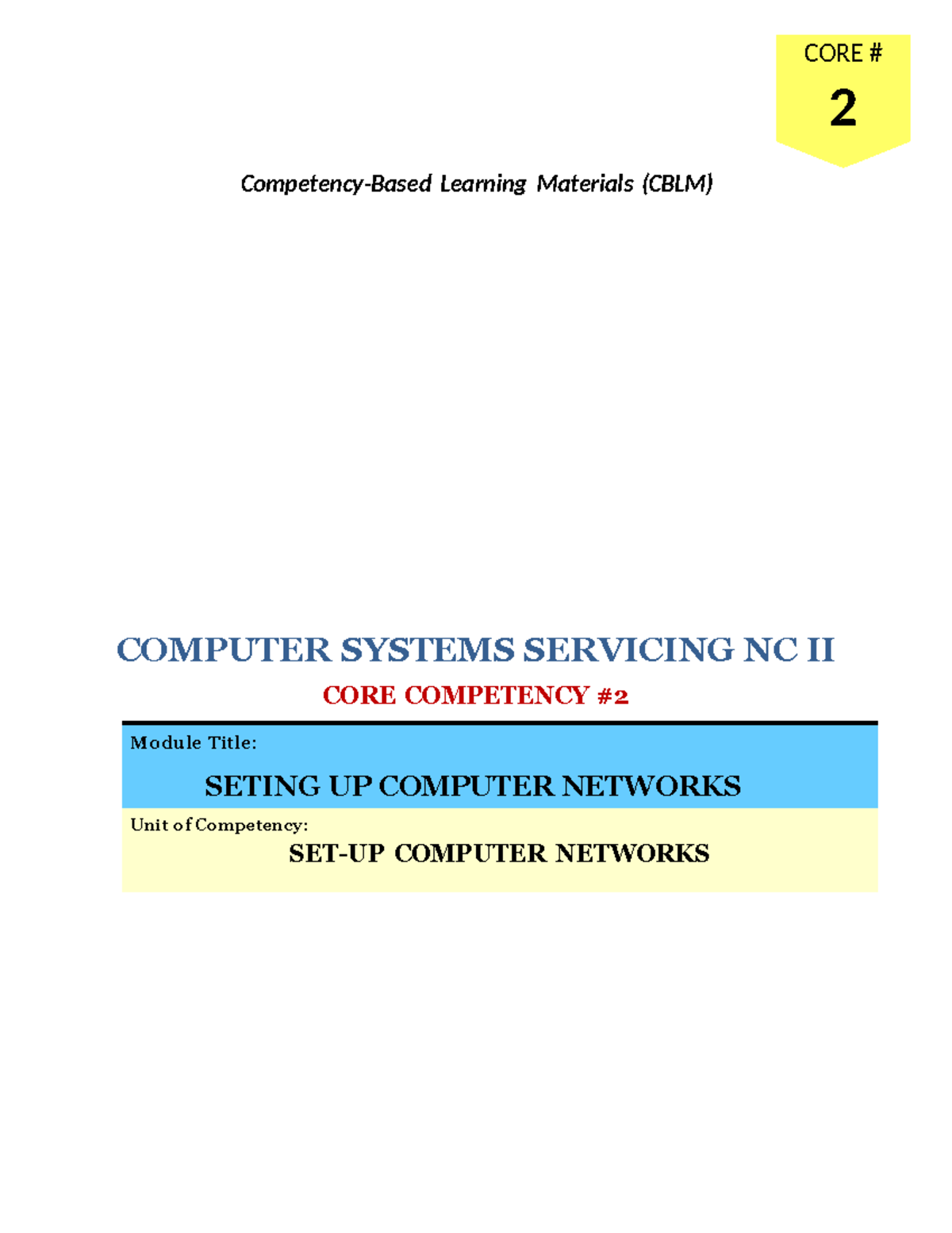 CORE 2: Computer Networks Module - Learning Materials for NC II - Studocu