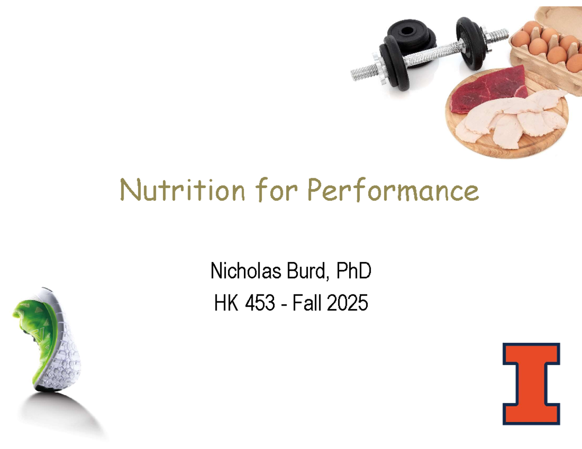 HK 453 Nutrition for Performance Course Introduction Fall 2025 - Studocu