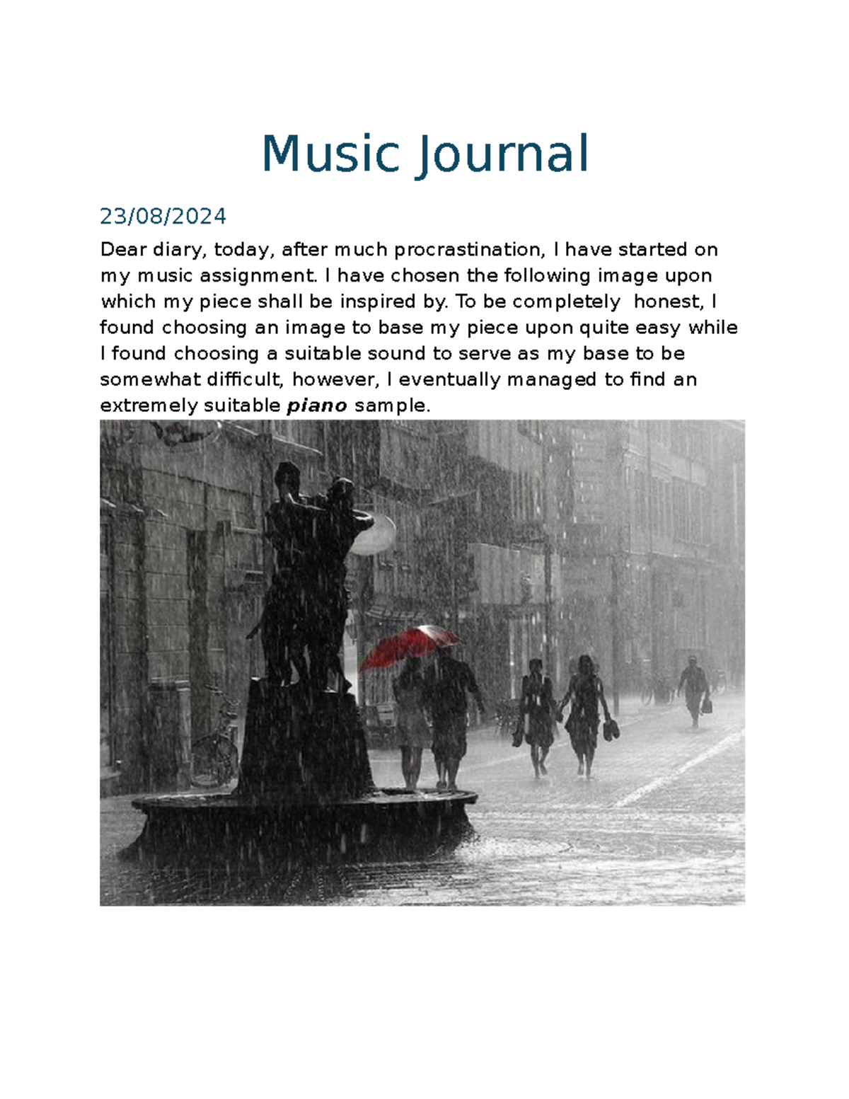 Music Journal: Reflections on My Music Assignment Process - Studocu