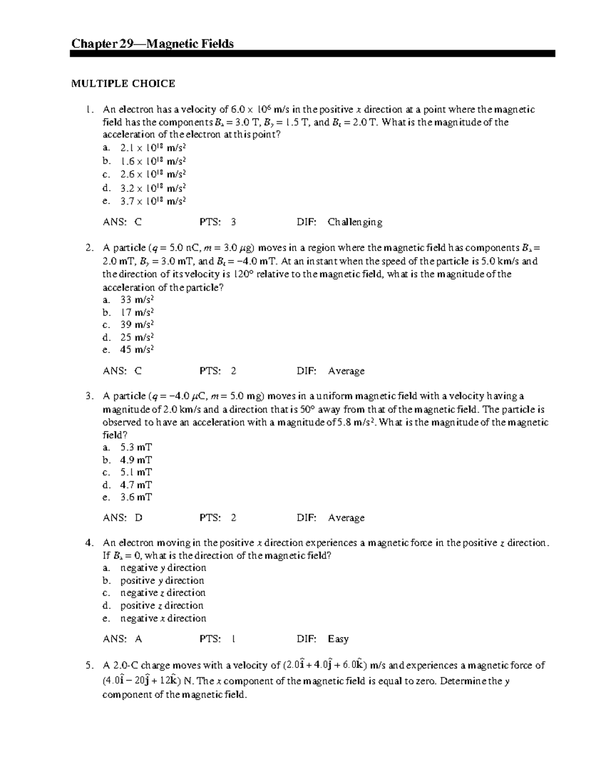 Chapter 28 Test Bank - Magnetic Fields Multiple Choice Questions - Studocu