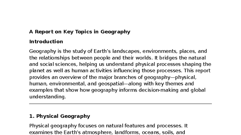 Key Topics in Geography: An Overview of Major Branches and Themes - Studocu
