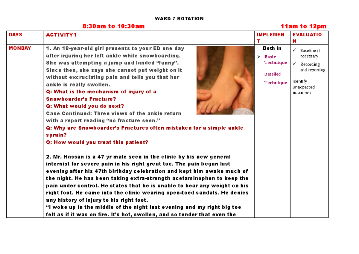 WARD 7 Rotation - Case Studies and Evaluations on Common Injuries - Studocu