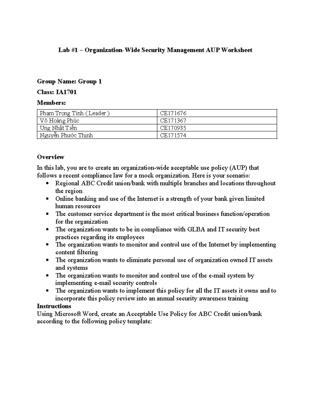 IAP301 LAB1 Group 1 - IAP for lab01 - Lab #1 – Organization-Wide ...