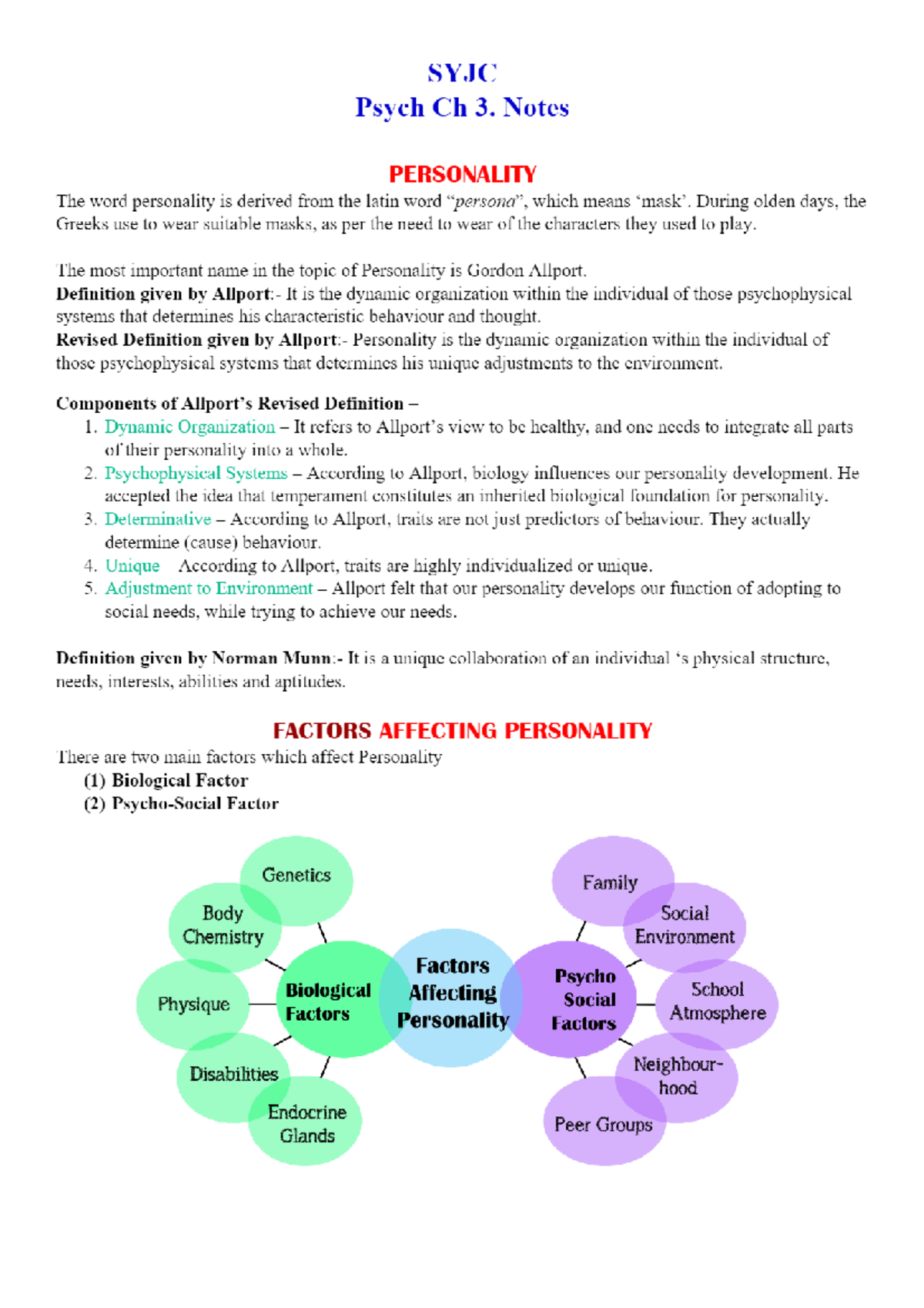Personality Notes - PSY 258 - Studocu