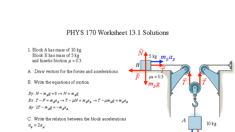 PHYS 170 Worksheet 13.1 Solutions: Block Acceleration & Tension Analysis - Studocu