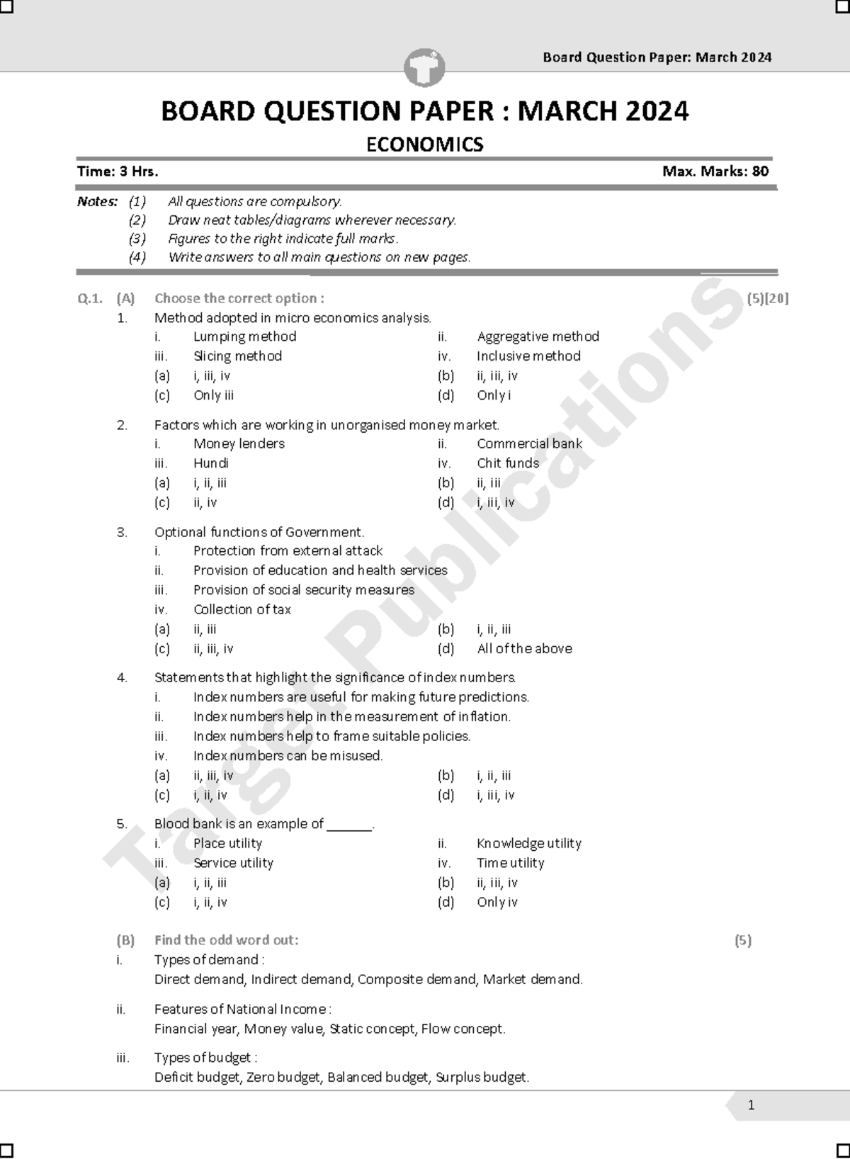 ECO 2024 - Board Question Paper: Economics March 2024 - Studocu