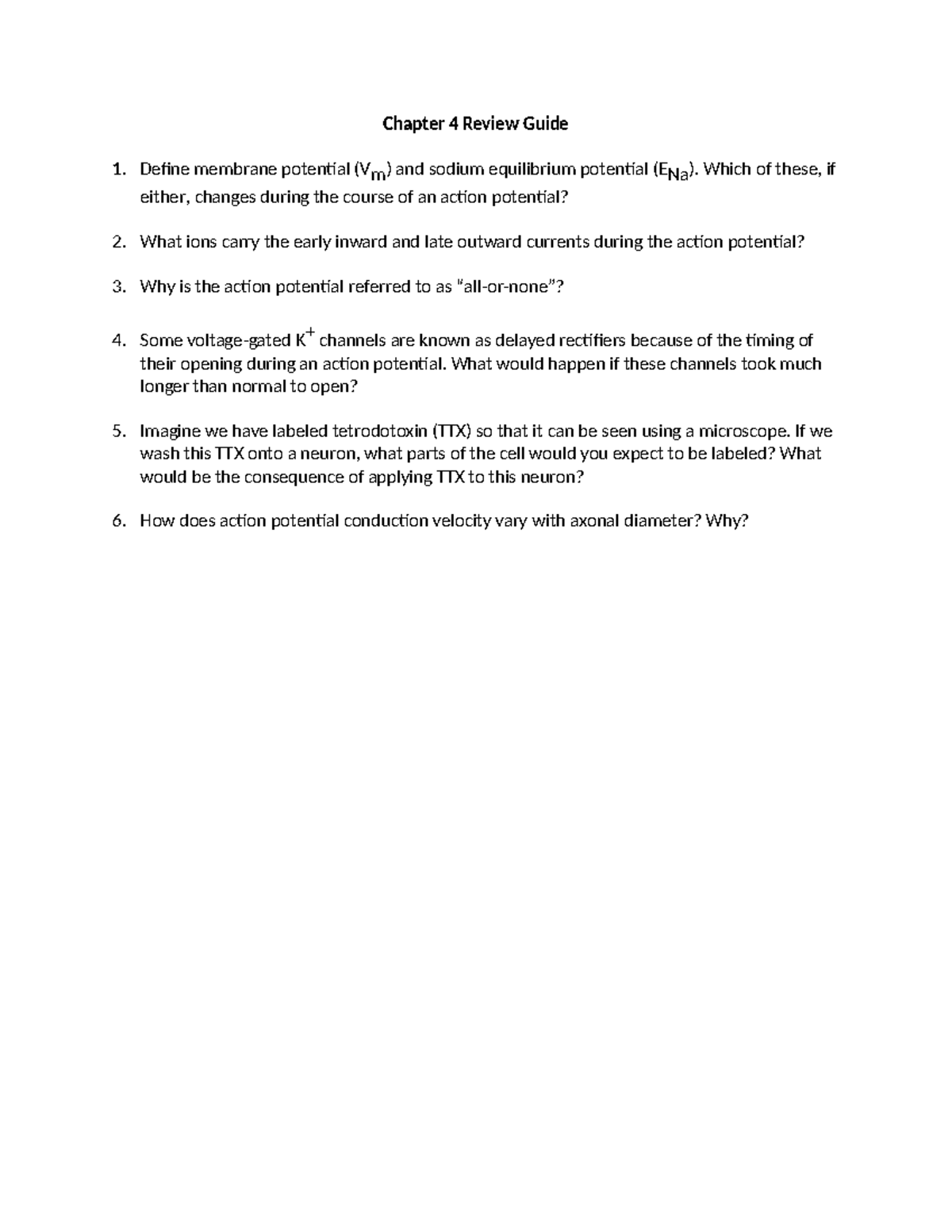 Chapter 4 Review Guide: Membrane Potential & Action Potentials - Studocu